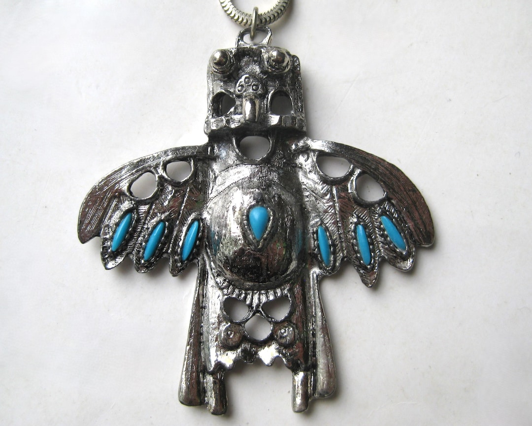 Vintage 60s Navajo Indian Style Faux Turquoise Sancrest Knifewing ...