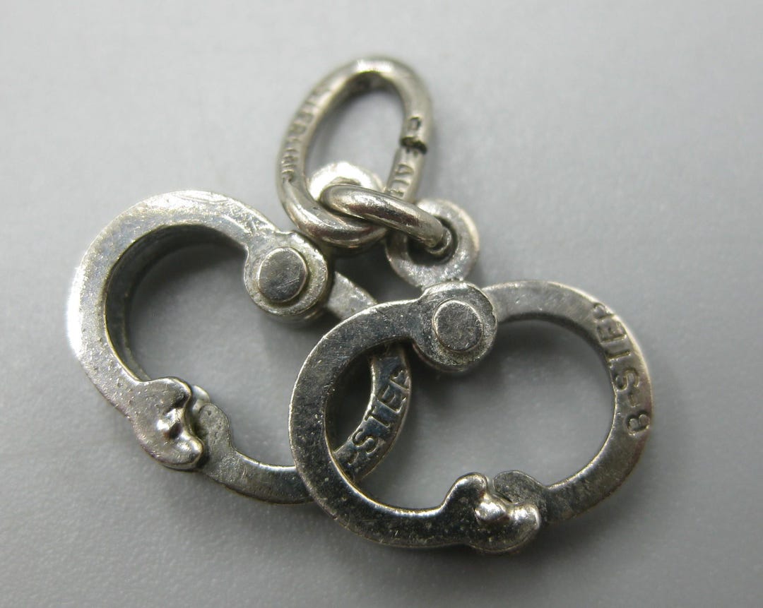 Vintage Charm Sterling Silver Miniature Handcuffs Hand Cuffs Mechanical ...
