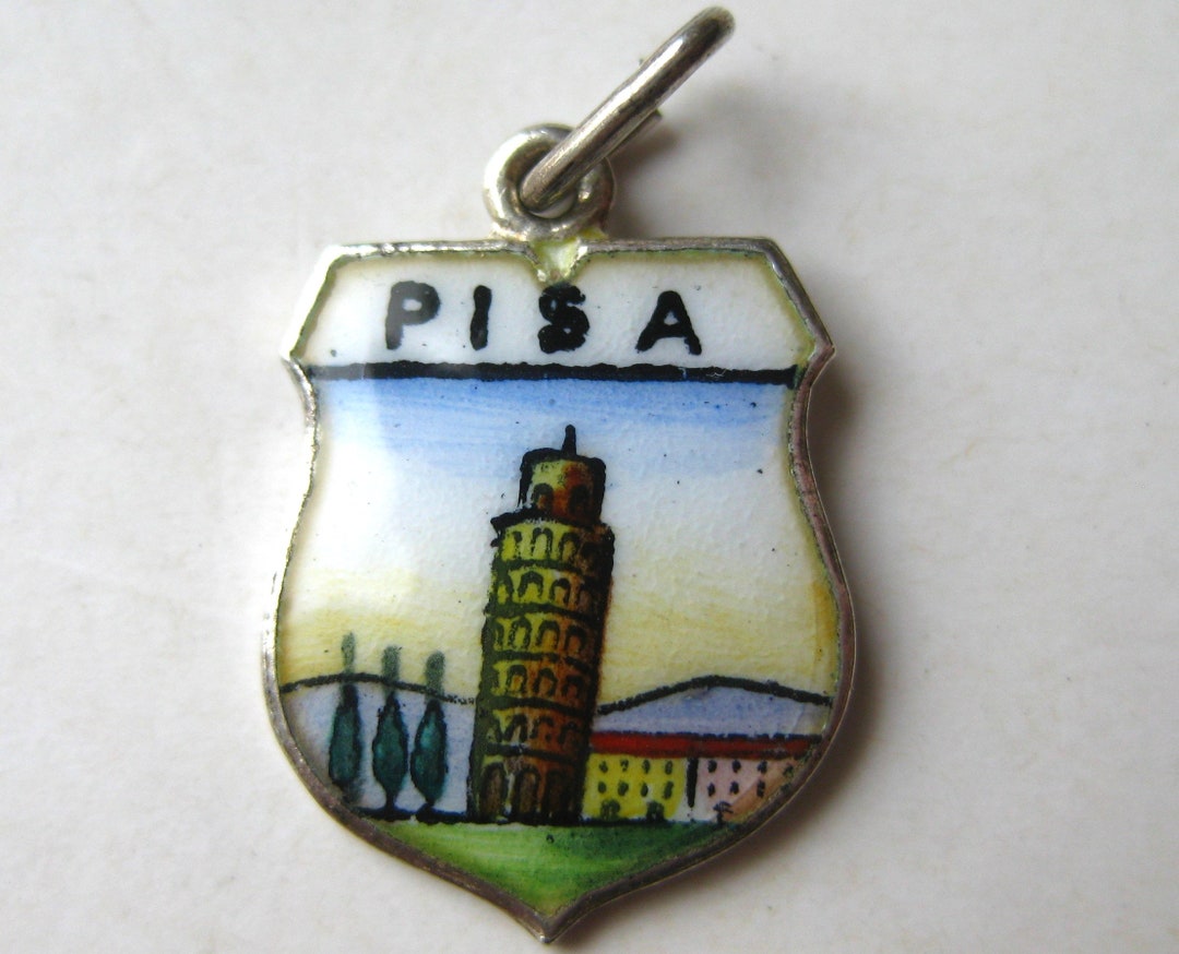 Pisa Charm Leaning Tower of Pisa Italy 800 Silver Enamel Travel Shield ...