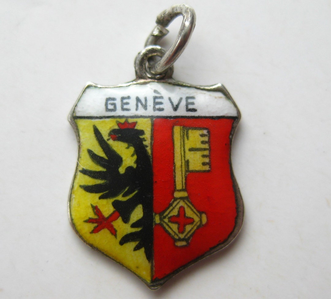 Vintage Geneve Geneva Charm Switzerland 800 Silver Enamel Travel Shield ...