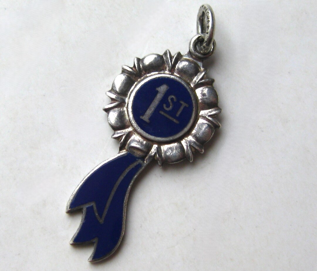 Vintage 1st Place Prize Blue Ribbon Sterling Silver Enamel Bracelet ...
