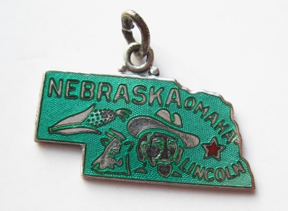 Vintage 50s Charm Nebraska State Map Sterling Silver … - Gem