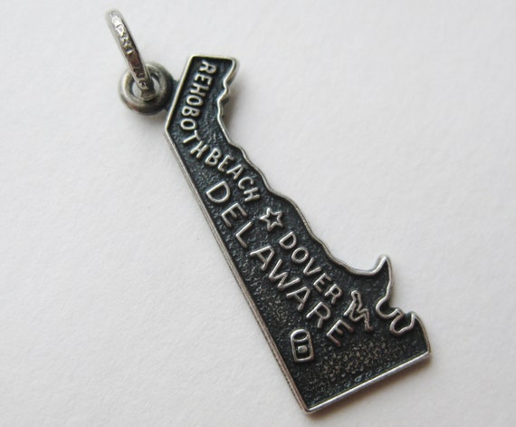 Vintage 50s Delaware State Map Souvenir Sterling Silv… - Gem