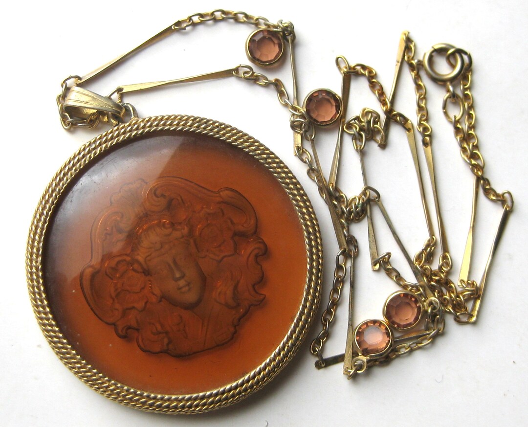 Vintage Goldette Intaglio Pendant Chain Necklace - Etsy
