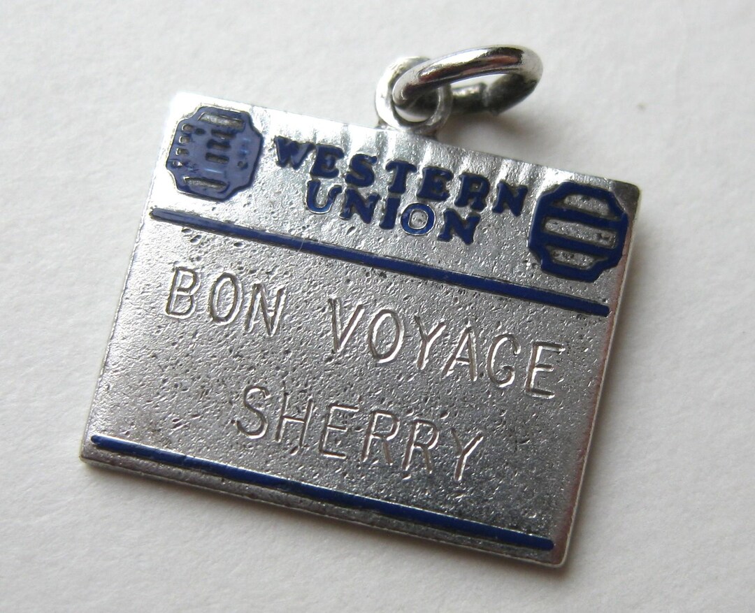 Vintage Charm Sterling Silver Enamel Western Union Telegram Bon Voyage ...
