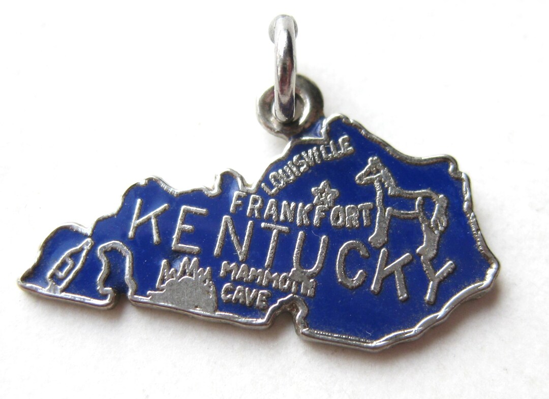 Vintage Charm Sterling Silver Blue Enamel Kentucky State Map Souvenir ...