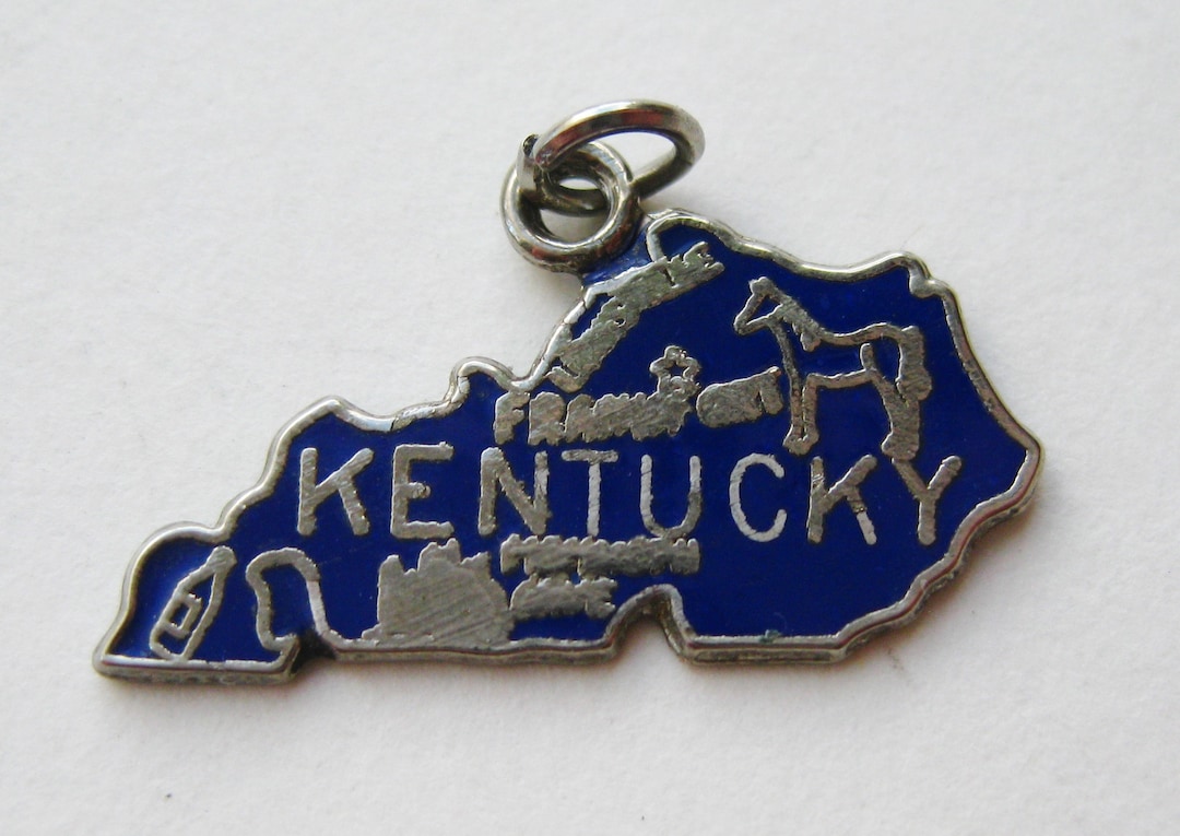 Vintage Charm Sterling Silver Blue Enamel Kentucky State Map Souvenir ...