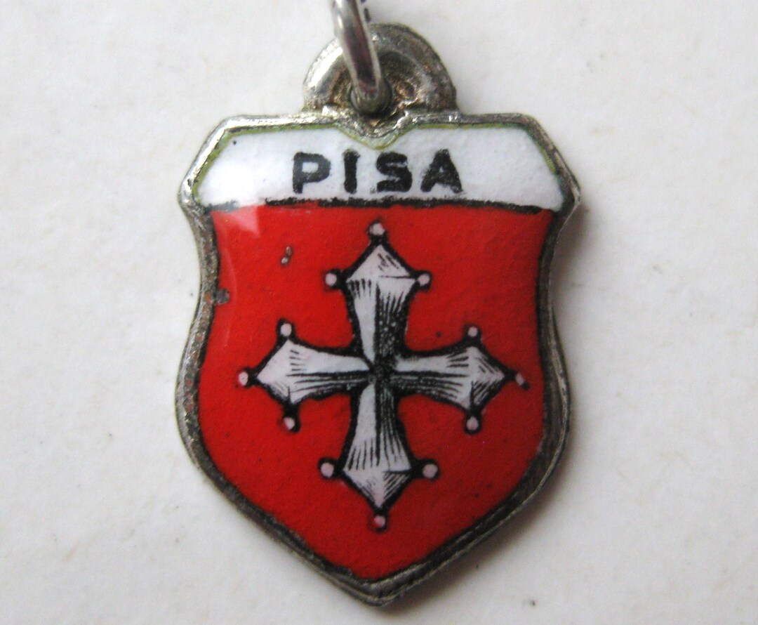 Vintage Charm Pisa Italy 800 Silver Red Enamel Travel Shield Souvenir ...