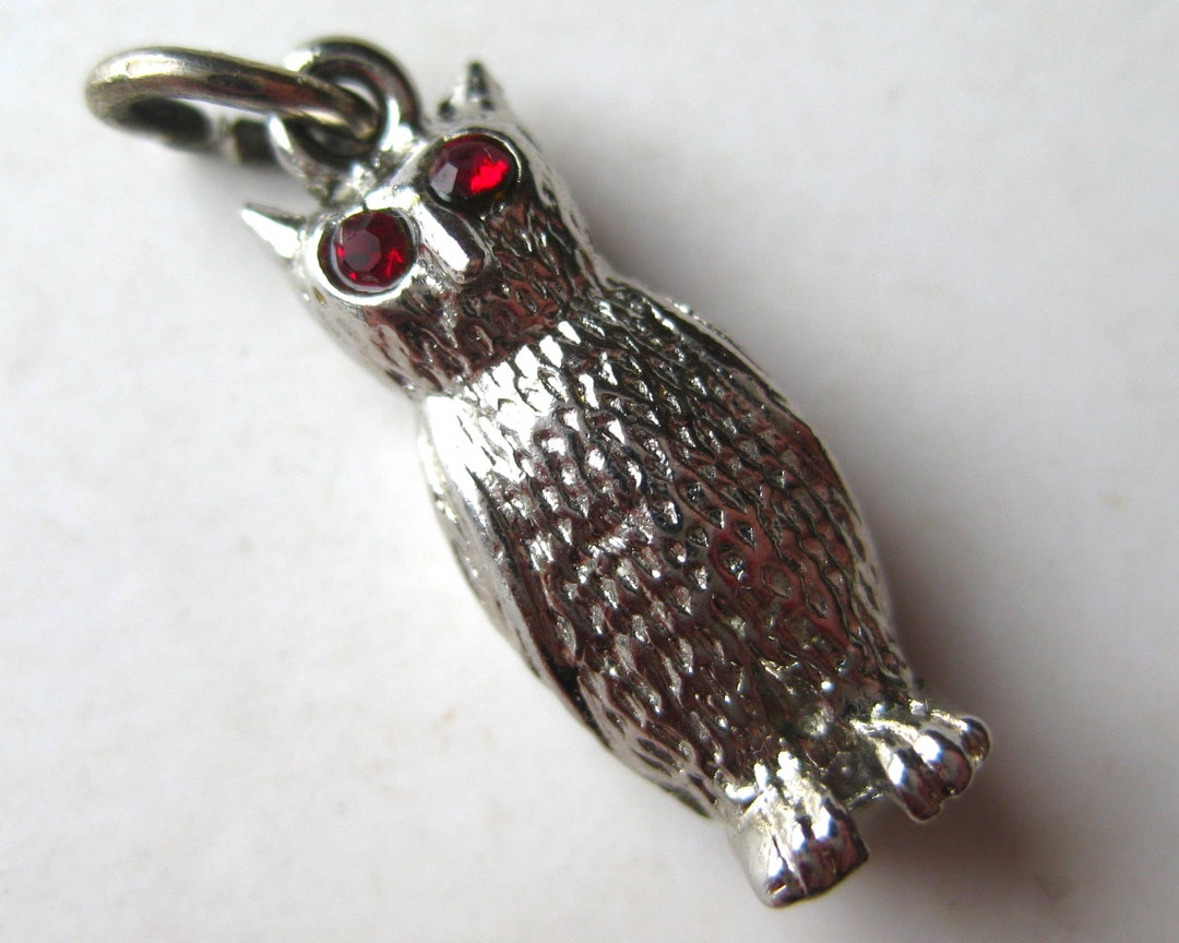 Vintage 50s Sterling Silver Wise Old Hoot Owl Glass Jeweled Eyes ...