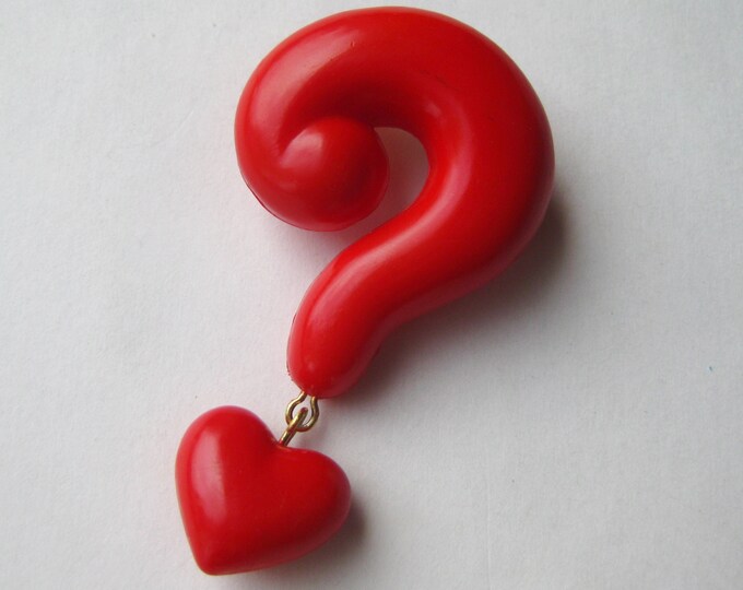 Vintage 80s Hallmark Question Mark Red Plastic Heart Novelty Brooch Pin ...