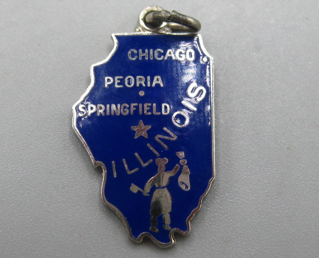 Vintage Charm Sterling Silver Blue Enamel Illinois State Map Souvenir ...