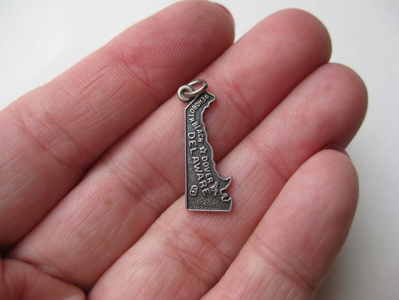 Vintage 50s Delaware State Map Souvenir Sterling Silv… - Gem