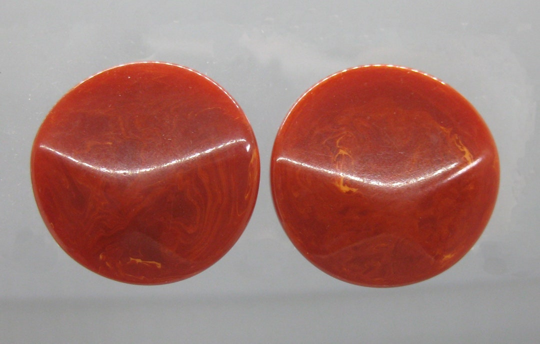 Vintage 50s Red Swirled Mottled Bakelite Clip on Earrings - Etsy