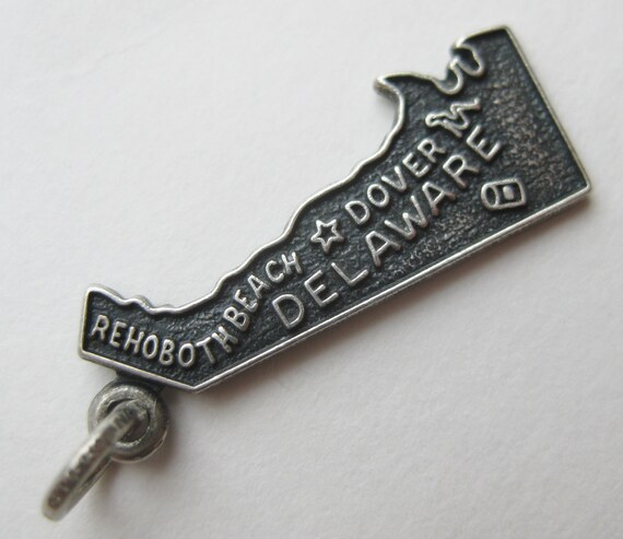 Vintage 50s Delaware State Map Souvenir Sterling Silv… - Gem