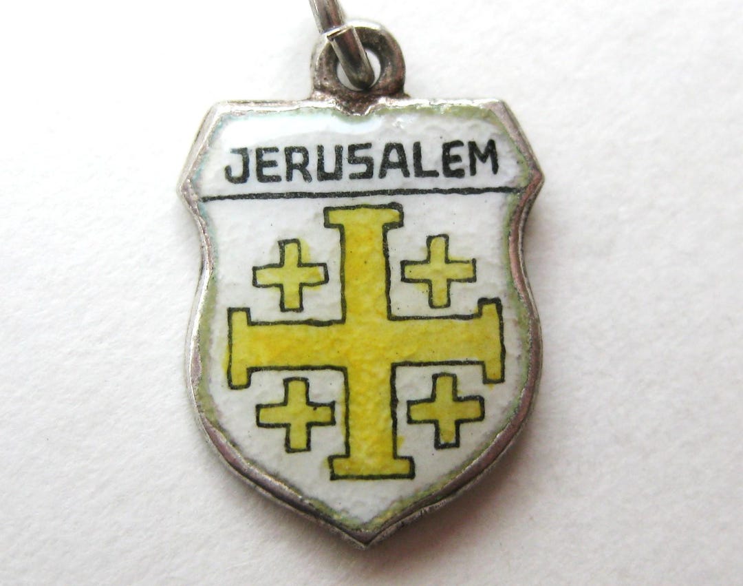 Vintage Charm Jerusalem Cross 800 Silver Enamel Souvenir Travel Shield ...