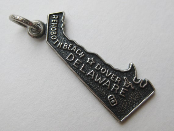 Vintage 50s Delaware State Map Souvenir Sterling Silv… - Gem