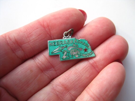 Vintage 50s Charm Nebraska State Map Sterling Silver … - Gem