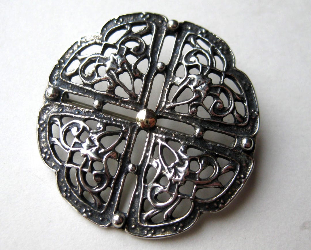 Vintage Steve Stamas Sterling Silver 14k Gold Openwork Filigree Brooch ...