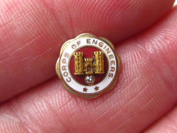 Vintage 40s US Army Corps of Engineers 10k Gold Diamo… - Gem