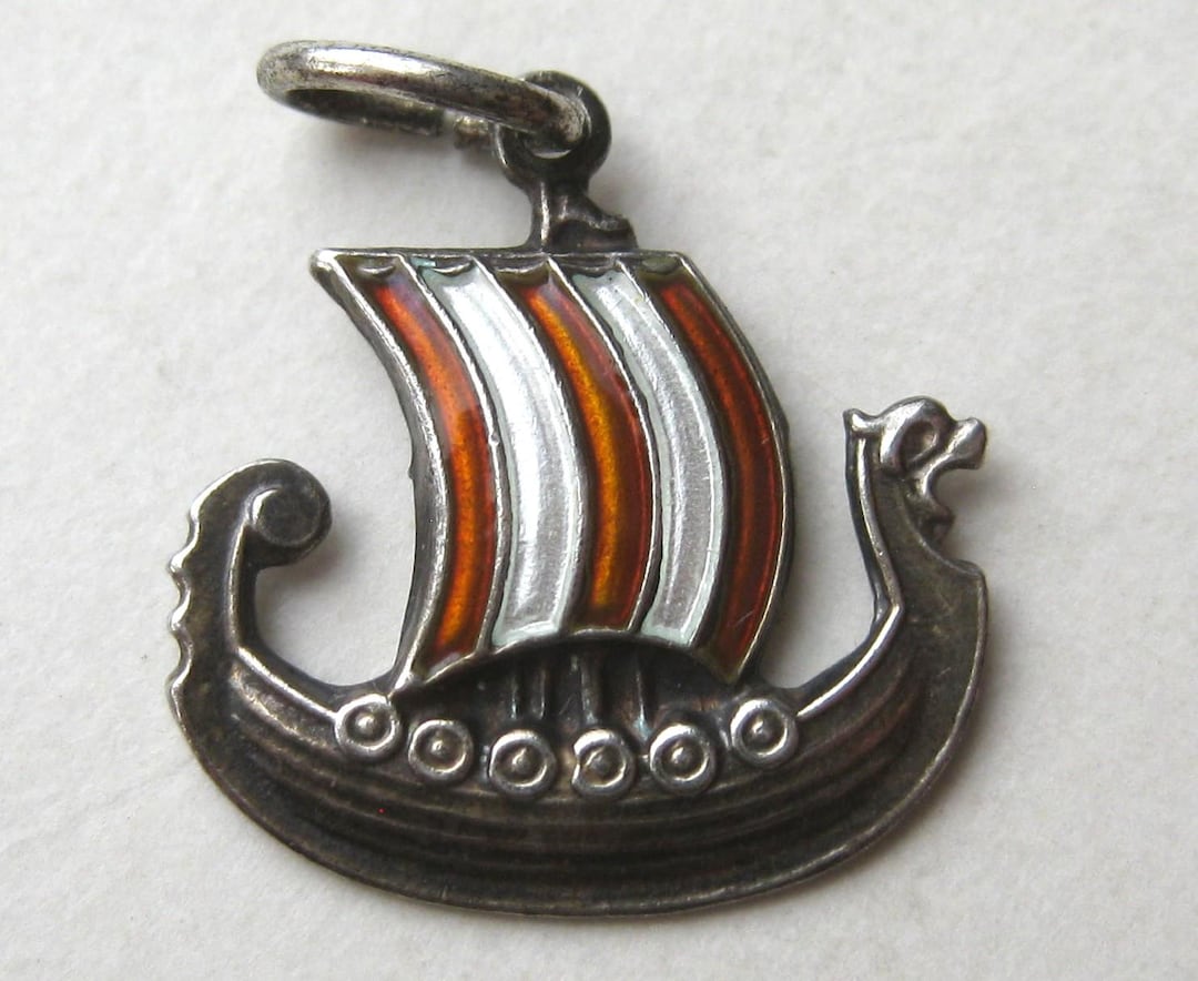 Vintage Charm Norwegian Viking Ship Norway Sterling Silver Enamel ...