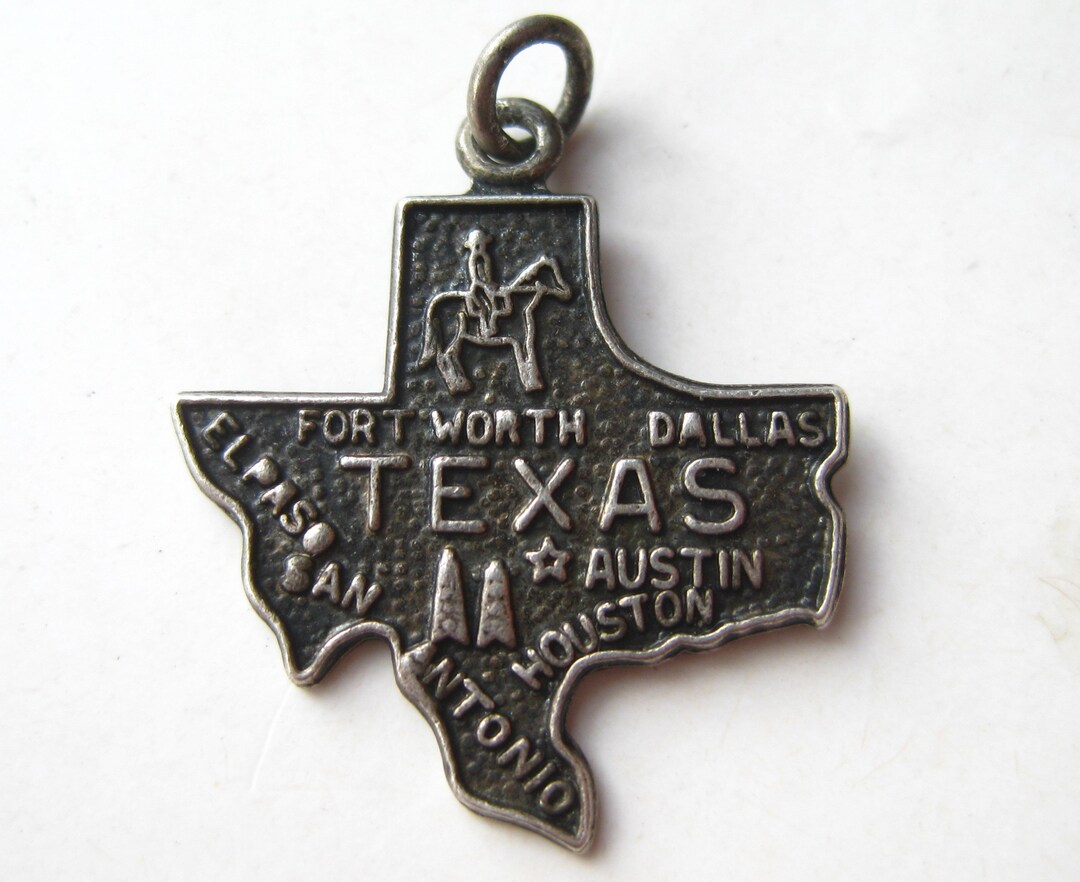 Vintage 50s Charm Texas Lone Star State Sterling Silver Souvenir Map ...