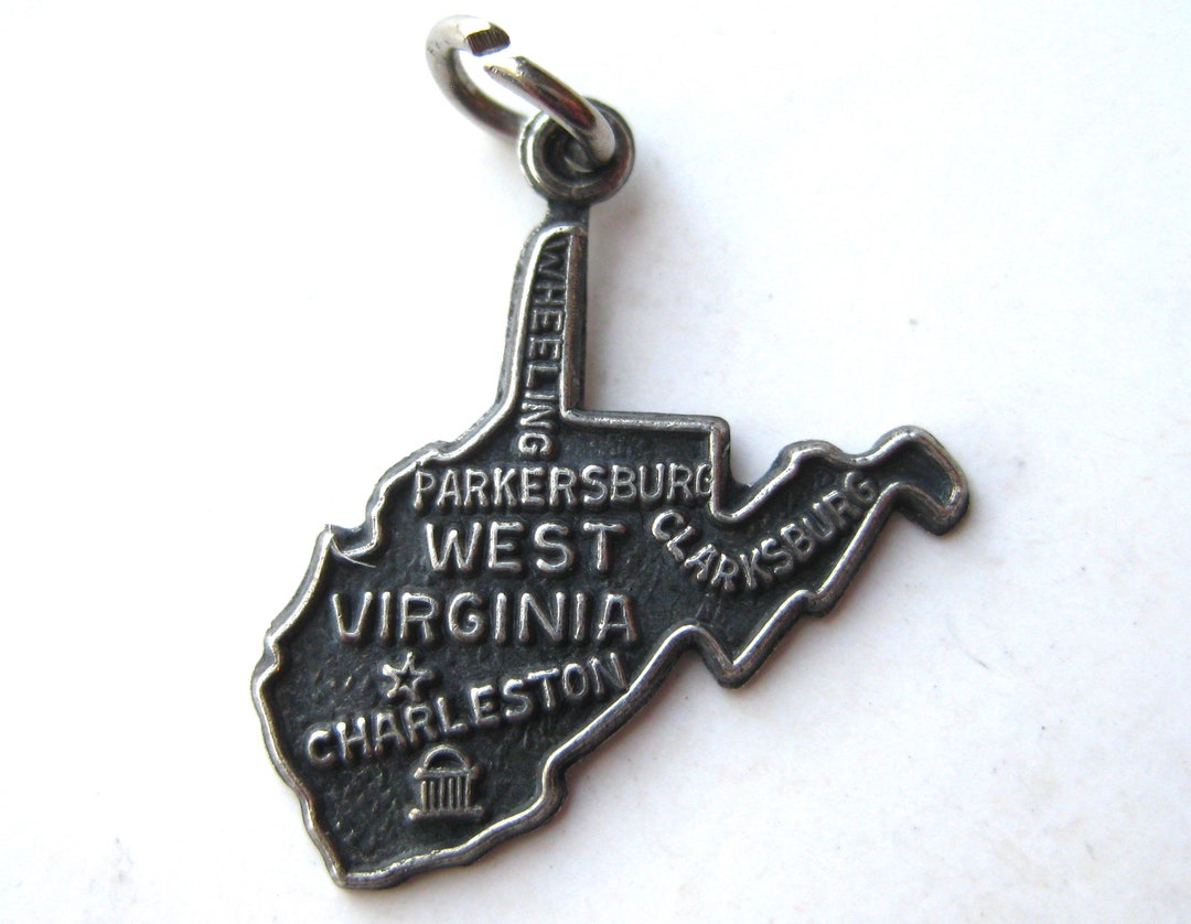 Vintage 50s Charm West Virginia State Map Sterling Silver Souvenir ...