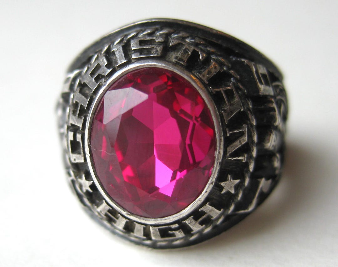 Vintage Class Ring 1976 Christian High School Sterling Silver Ruby Men ...