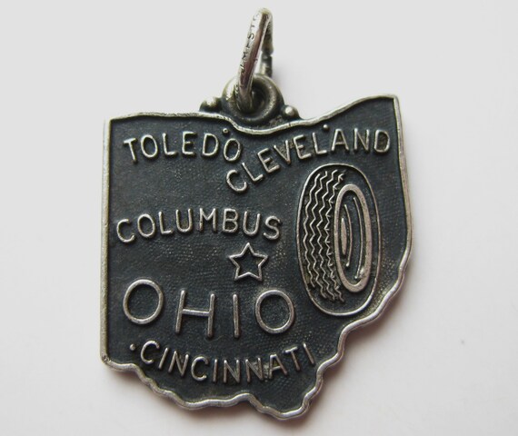Vintage 50s Charm Ohio State Map Black Enamel Souveni… - Gem