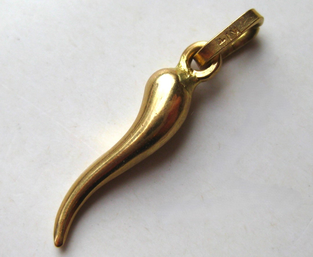 Vintage Italian Corno Horn 14k Yellow Gold Good Luck Lucky Necklace ...