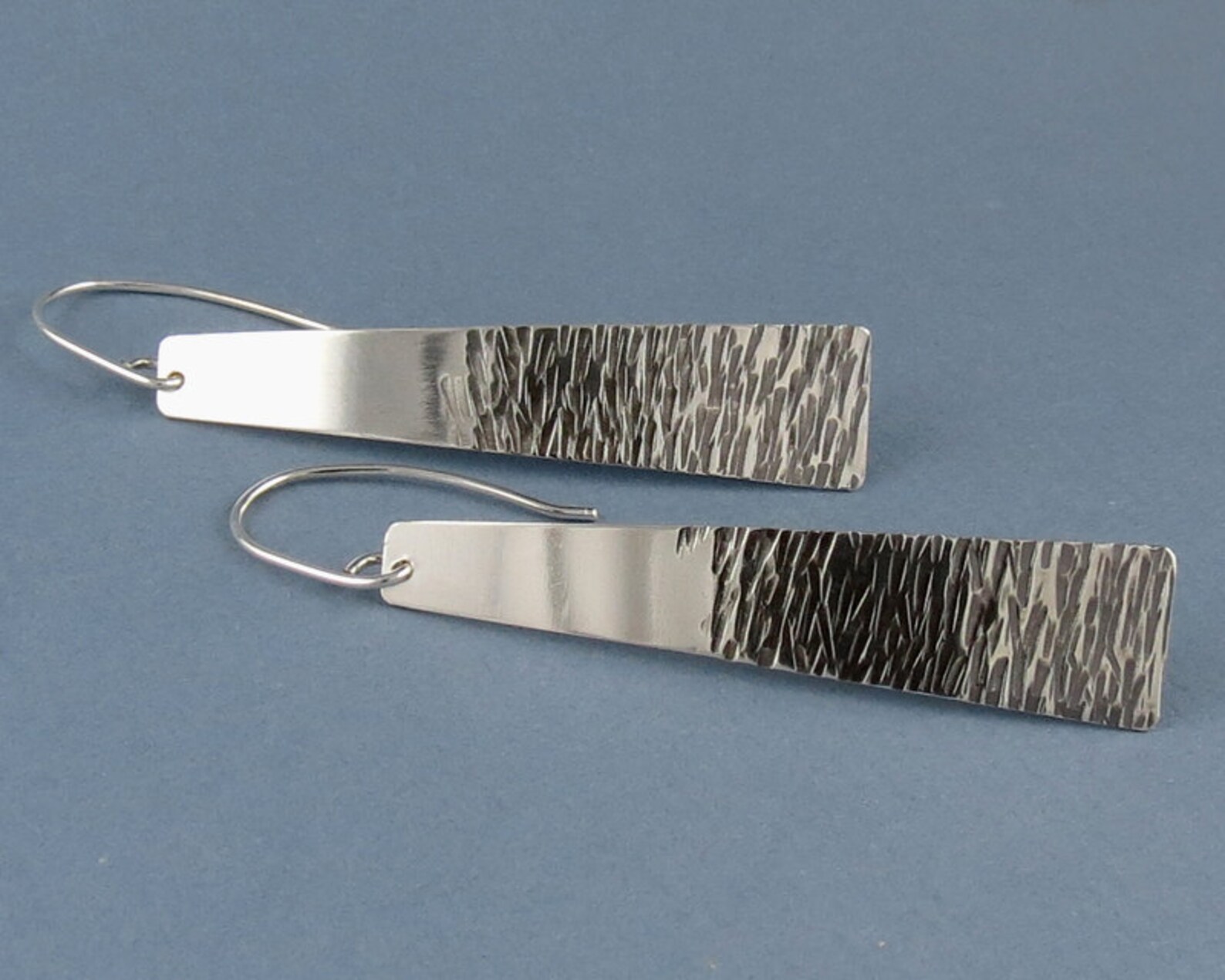 Modern Long Textured Silver Earrings, Handmade - Etsy