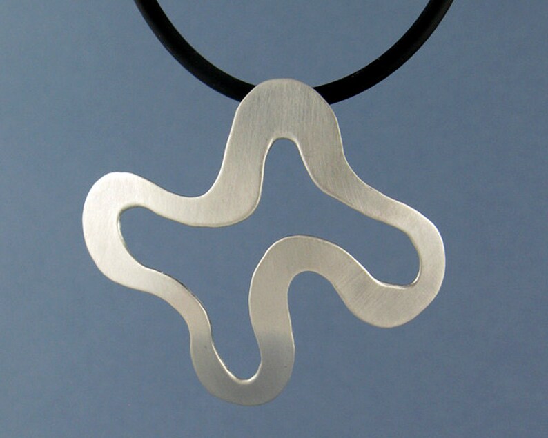 Abstract Modern Sterling Silver Pendant on Rubber Cord - Etsy
