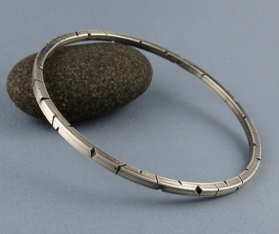 Sterling Silver Architectural Square Wire Bangle Bracelet | Etsy
