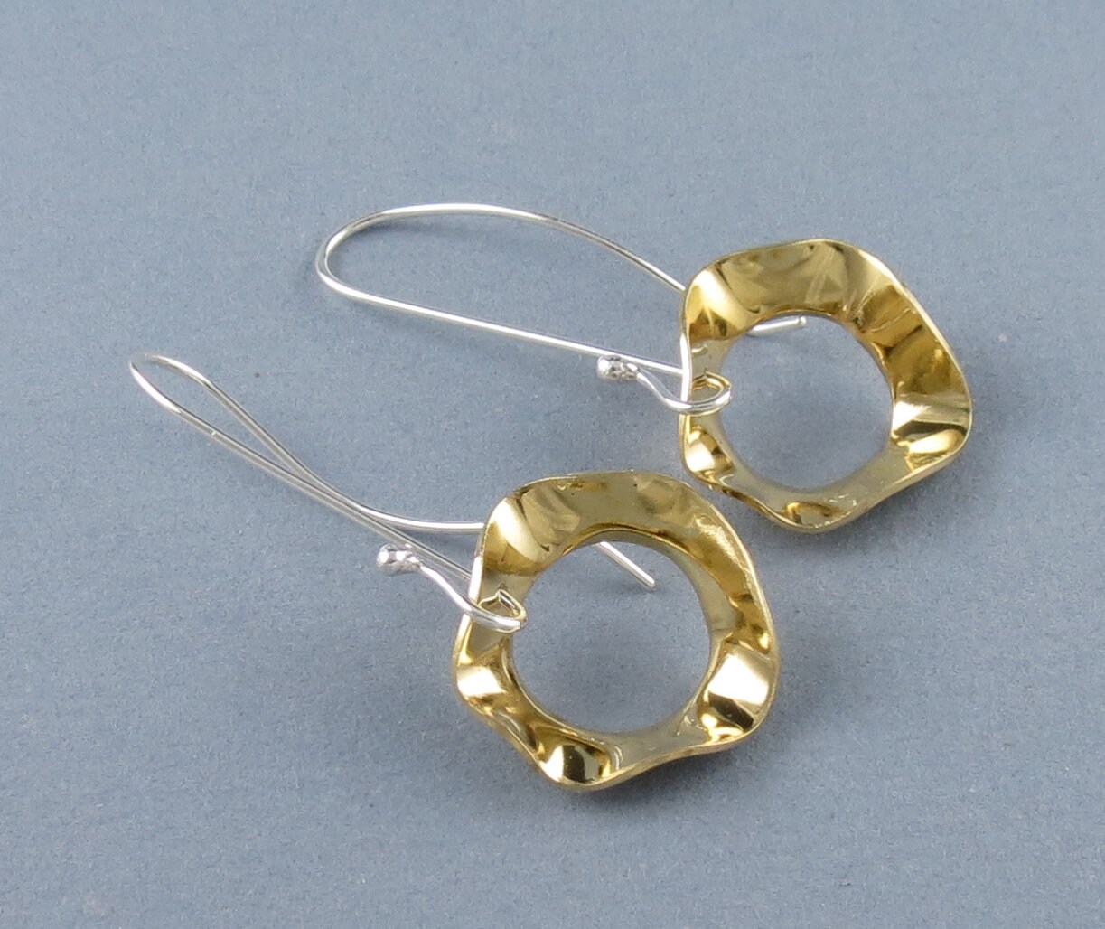 Wavy Brass Circle Earrings With Sterling Silver Ear Wires - Etsy