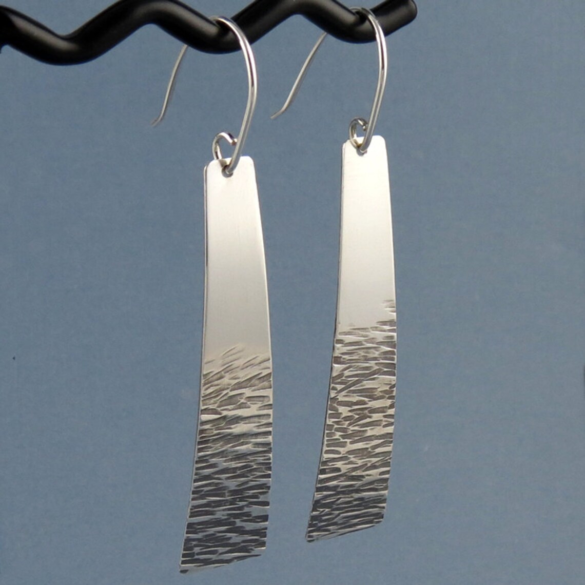 Modern Long Textured Silver Earrings, Handmade - Etsy