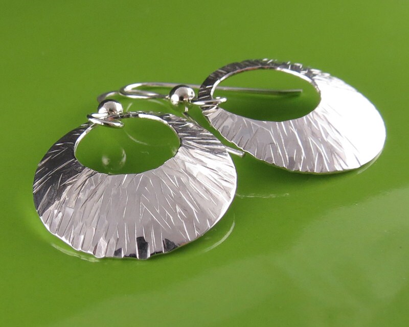 Small Modern Round Textured Silver Earrings - Etsy