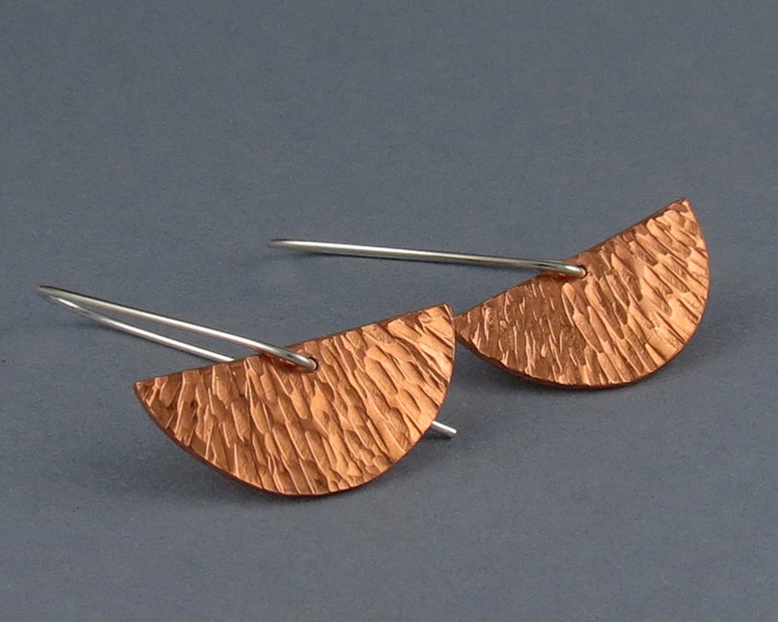 Copper and Silver Half Circle Textured Earrings-handmade - Etsy