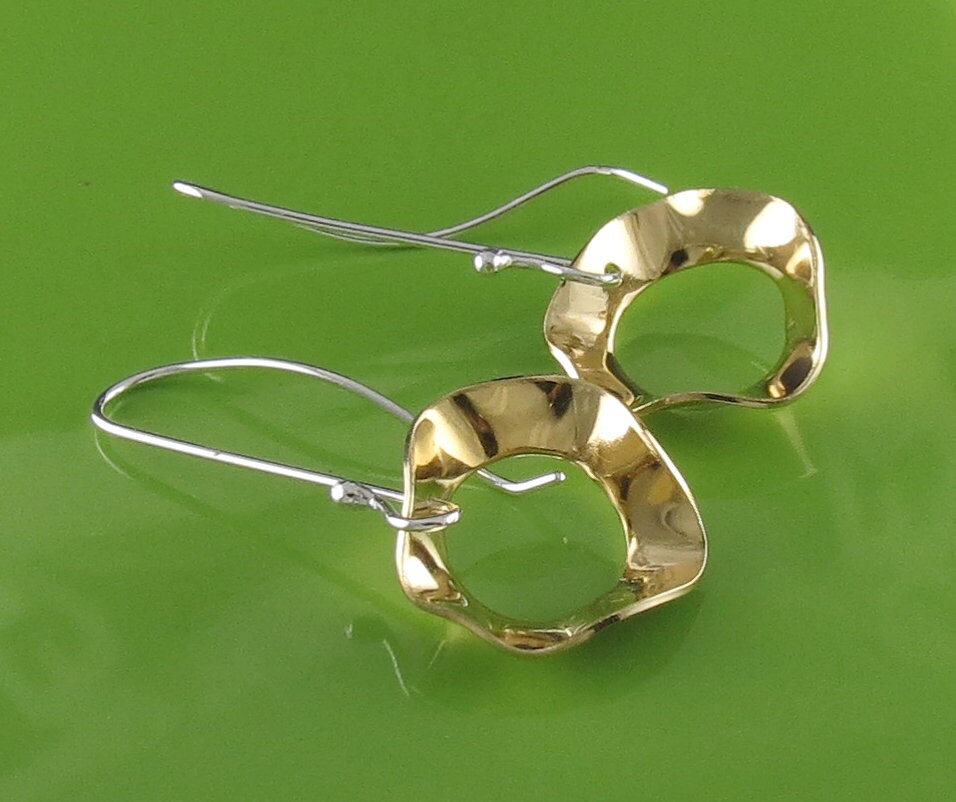 Wavy Brass Circle Earrings With Sterling Silver Ear Wires - Etsy