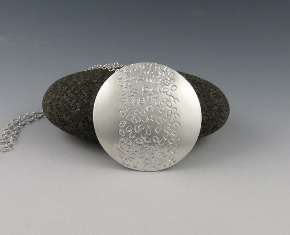 Round Sterling Silver Textured Pendant pebble Path - Etsy