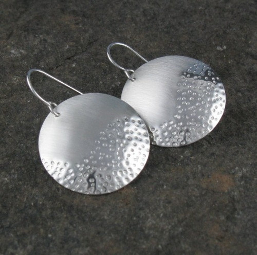 Large Round Zen Silver Earrings, 