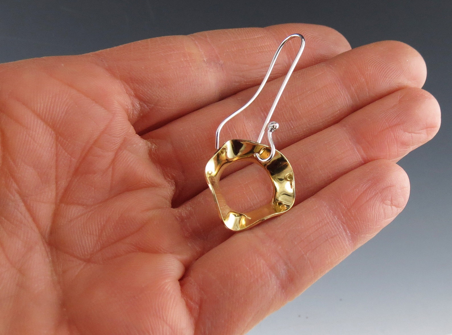 Wavy Brass Circle Earrings With Sterling Silver Ear Wires - Etsy