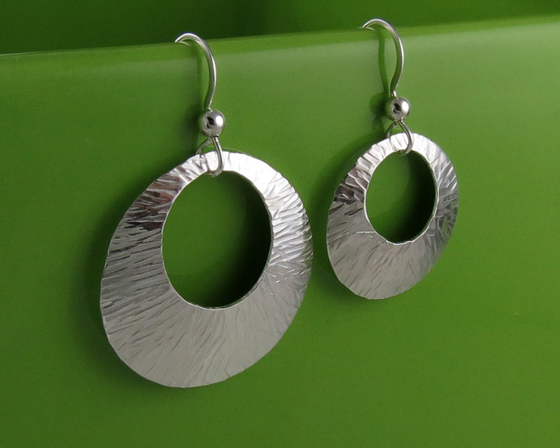 Small Modern Round Textured Silver Earrings - Etsy