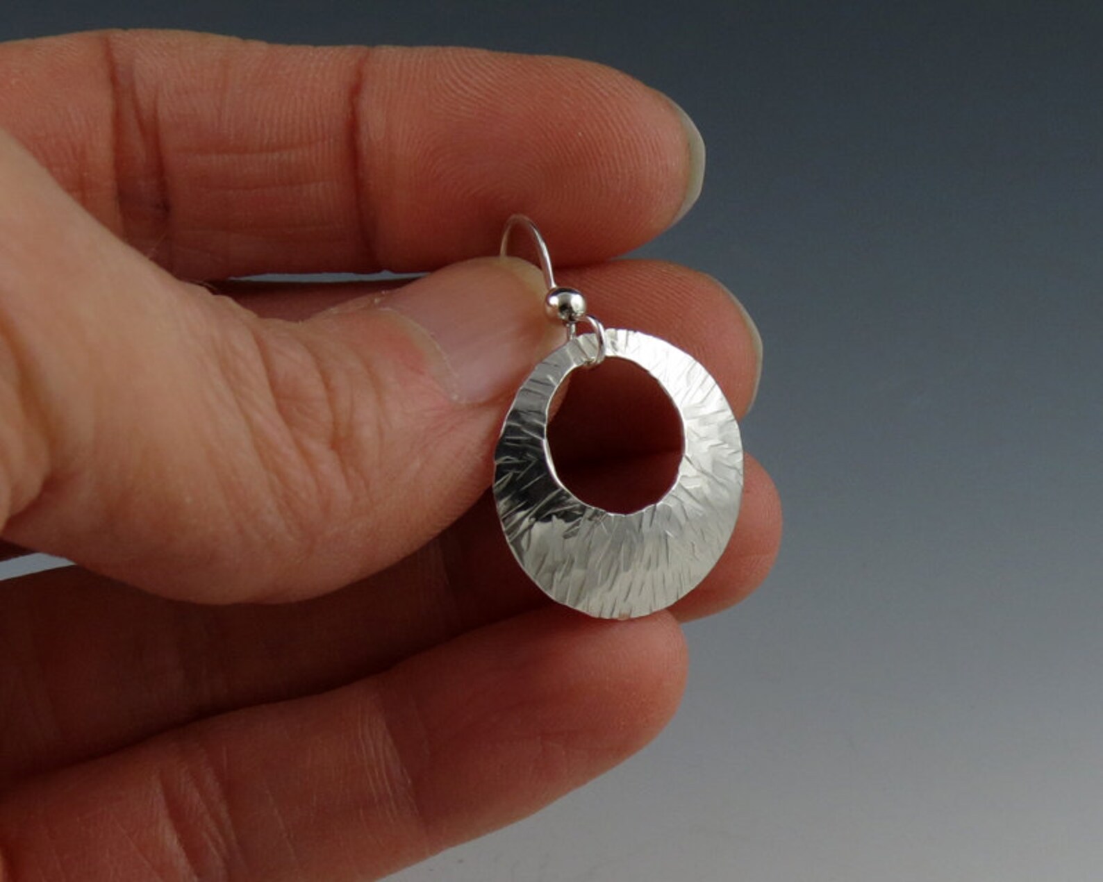 Small Modern Round Textured Silver Earrings - Etsy