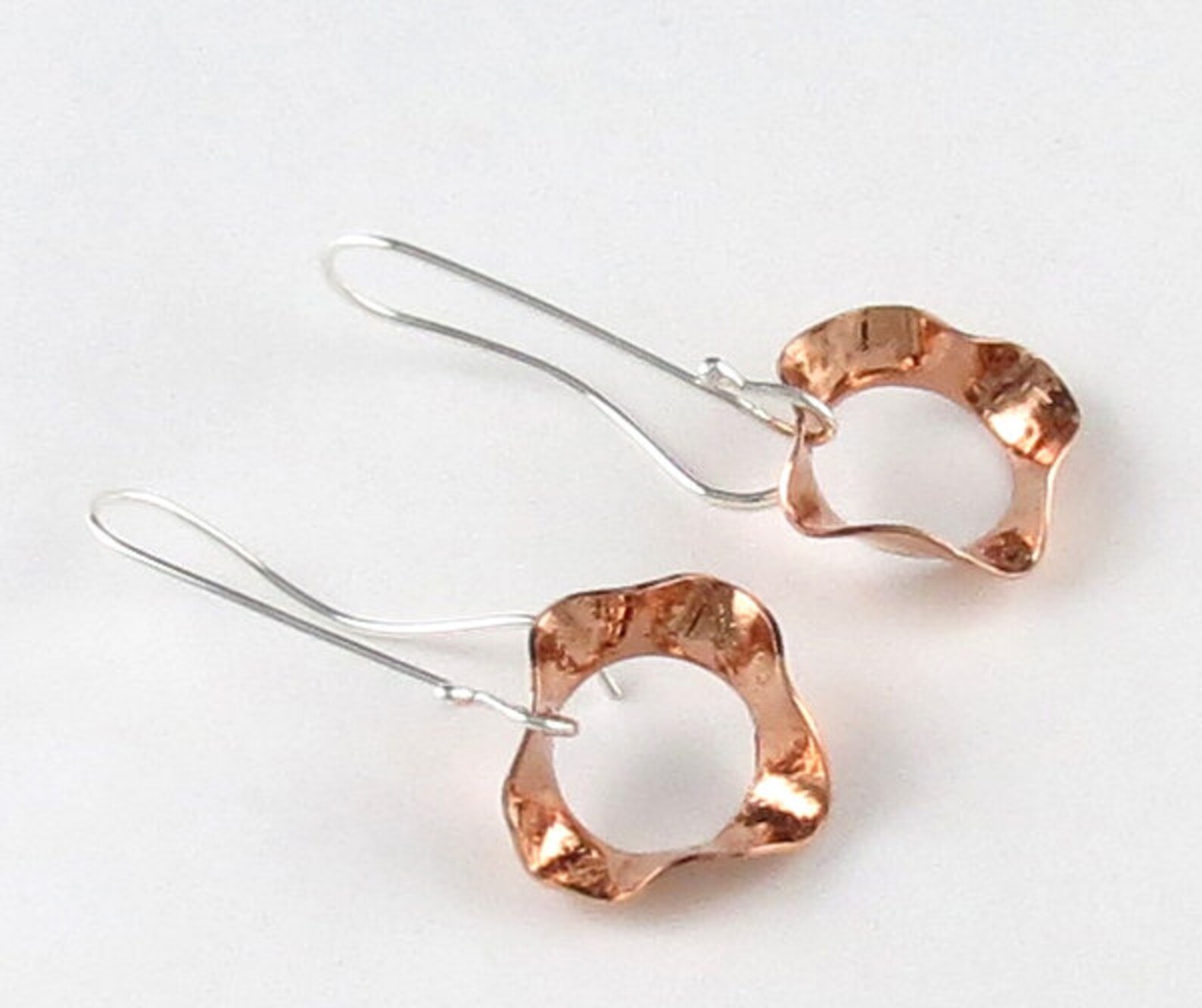 Wavy Copper Circle Earrings With Sterling Silver Ear Wires - Etsy