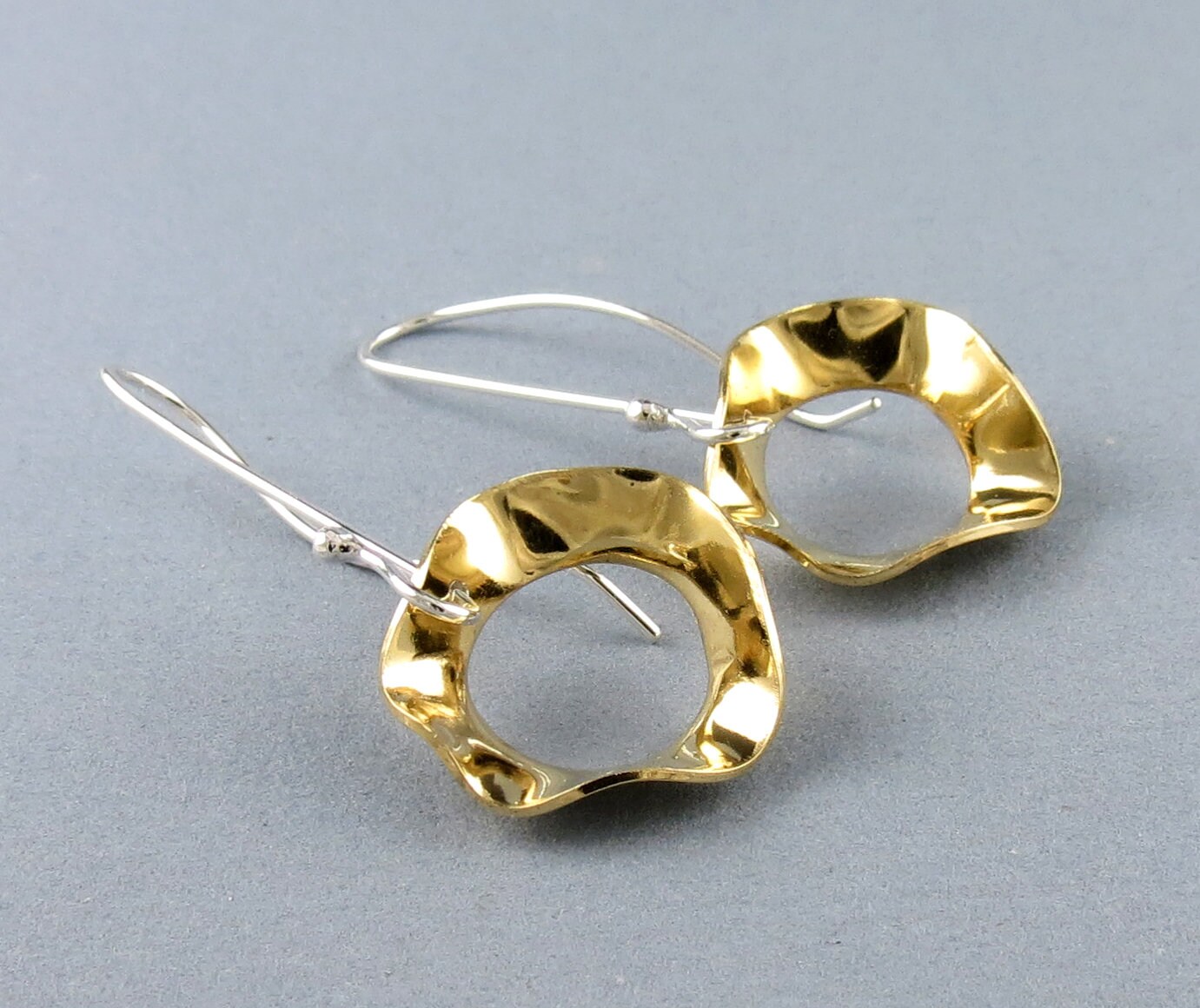 Wavy Brass Circle Earrings With Sterling Silver Ear Wires - Etsy