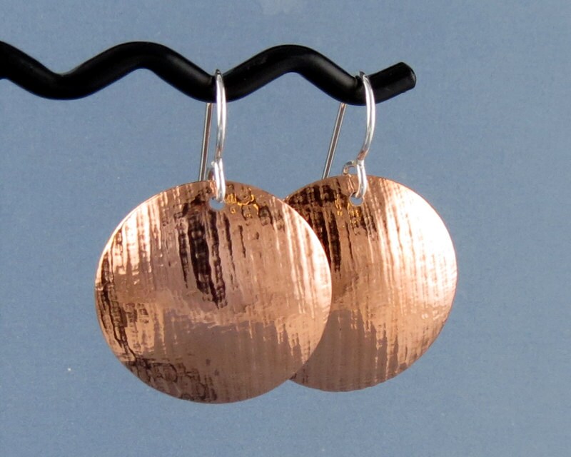 Simple Textured Round Copper Earrings - Etsy