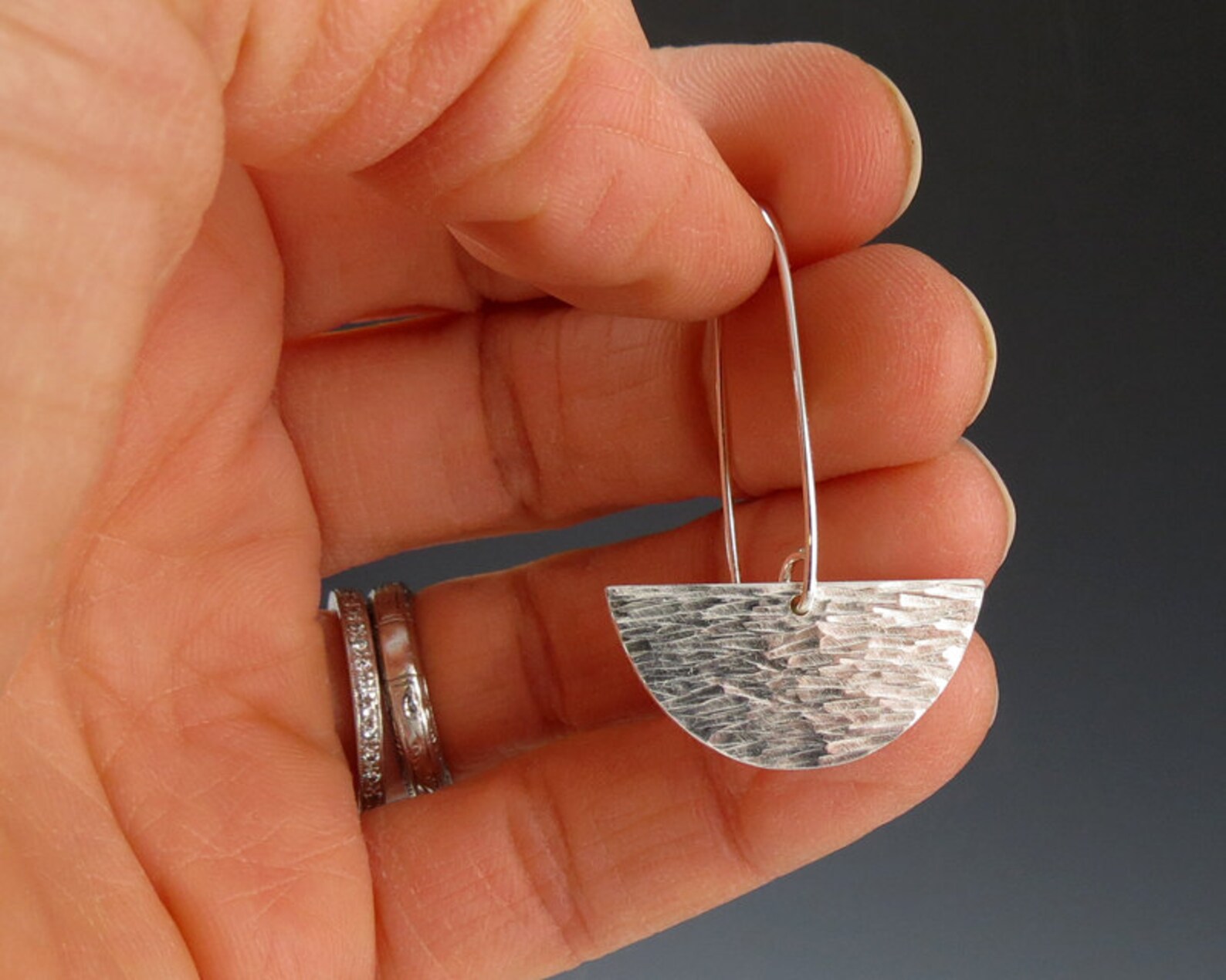 Sterling Silver Long Textured Half Circle Earrings-handmade - Etsy