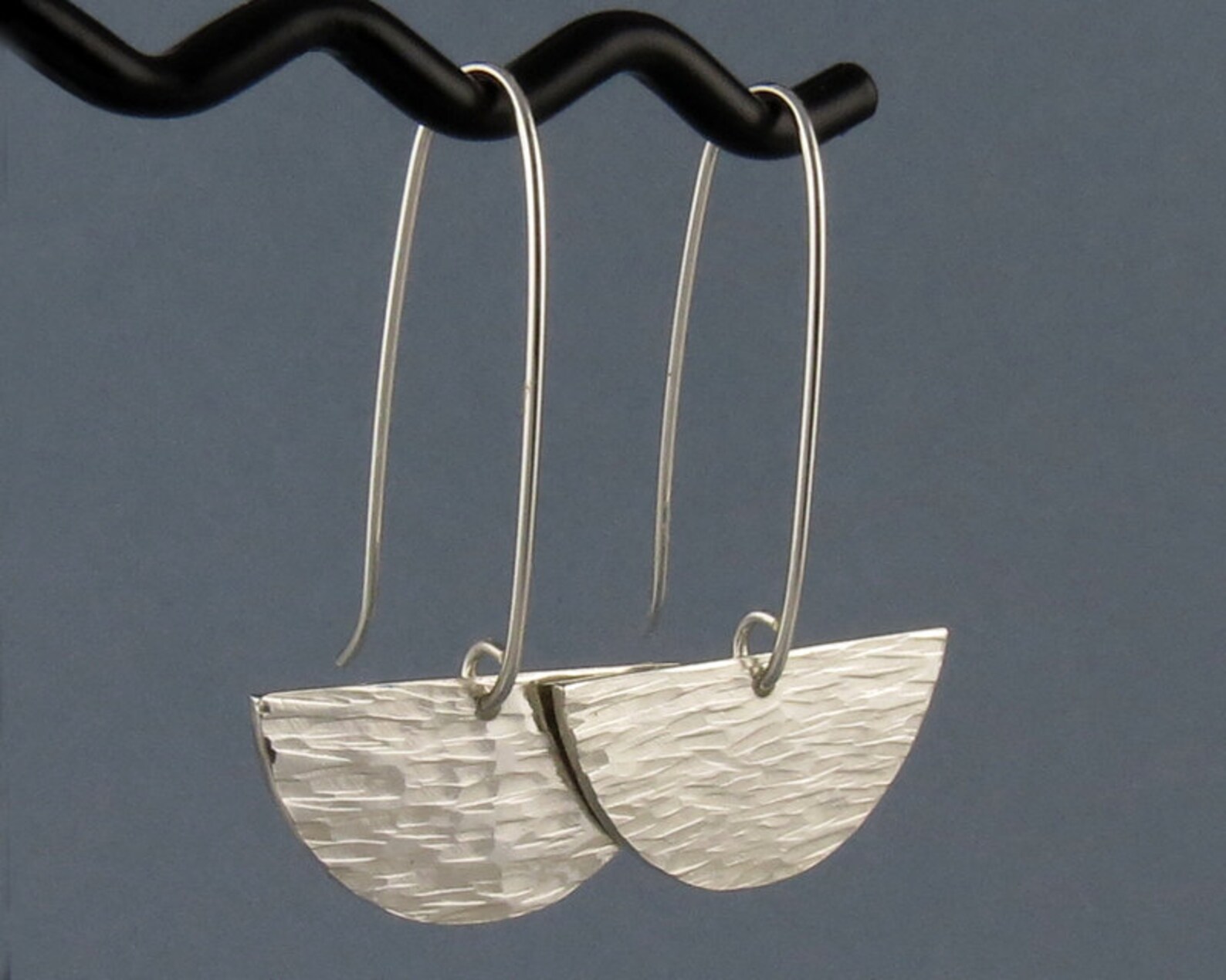 Sterling Silver Long Textured Half Circle Earrings-handmade - Etsy
