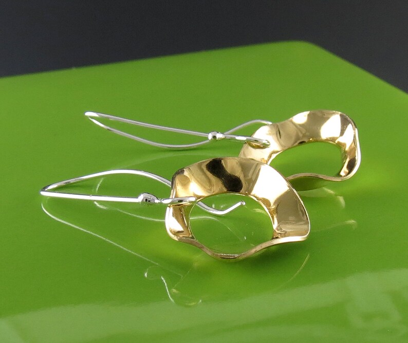 Wavy Brass Circle Earrings With Sterling Silver Ear Wires - Etsy