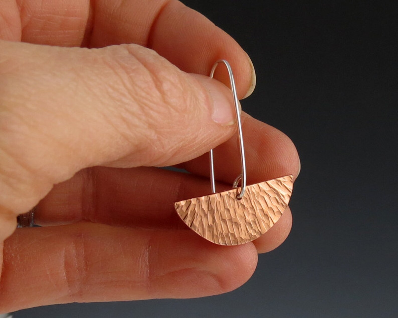 Copper and Silver Half Circle Textured Earrings-handmade - Etsy