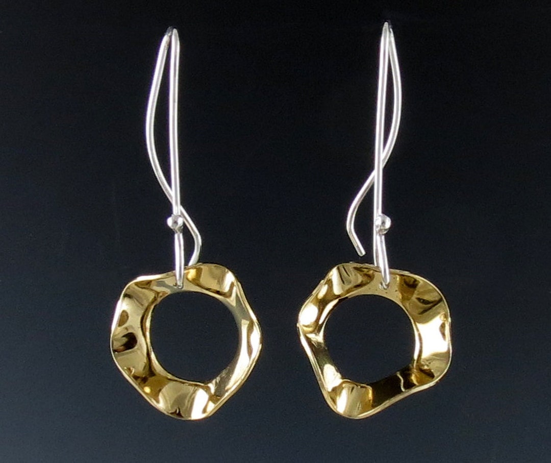 Wavy Brass Circle Earrings With Sterling Silver Ear Wires - Etsy